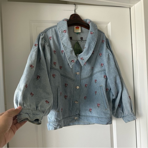 FARM Rio | Jackets & Coats | Farm Rio Rose Embroidered Denim Jacket ...